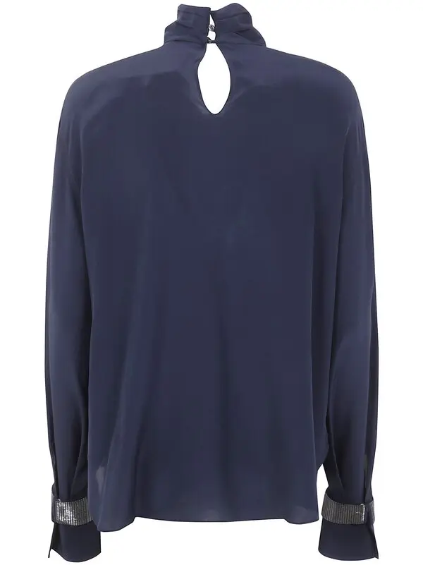 Brunello Cucinelli High Neck Long Sleeve Blouse