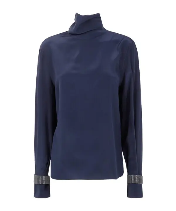 Brunello Cucinelli High Neck Long Sleeve Blouse - No