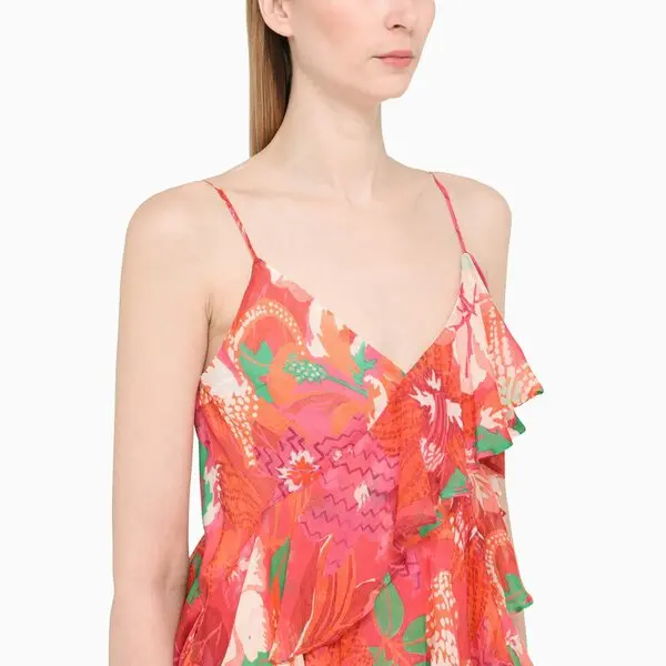 MSGM Asymmetrical Floral Ruffled Blouse