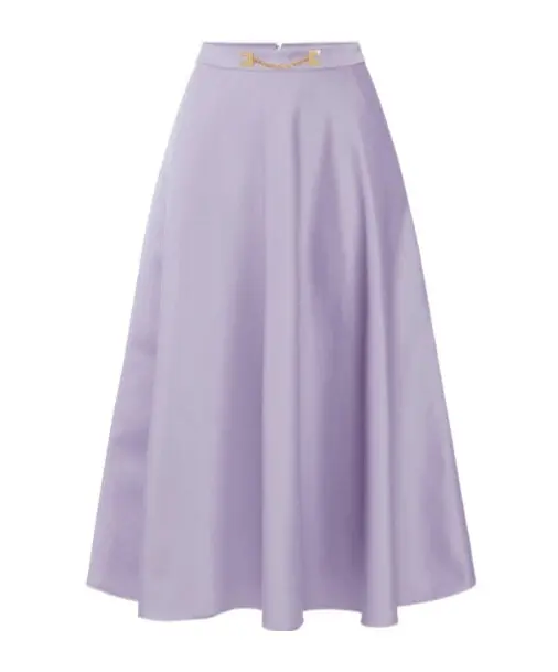 Elisabetta Franchi Duchess Satin Midi Skirt With Logo Chain Detail