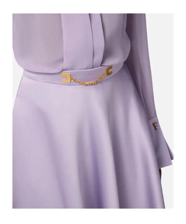 Elisabetta Franchi Duchess Satin Midi Skirt With Logo Chain Detail