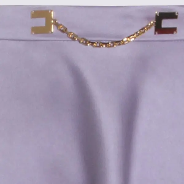Elisabetta Franchi Duchess Satin Midi Skirt With Logo Chain Detail - Lavender