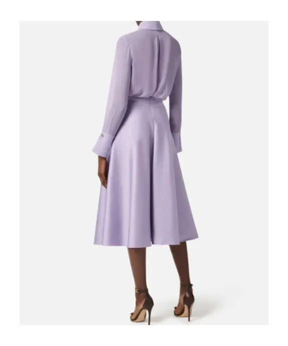 Elisabetta Franchi Duchess Satin Midi Skirt With Logo Chain Detail - Lavender