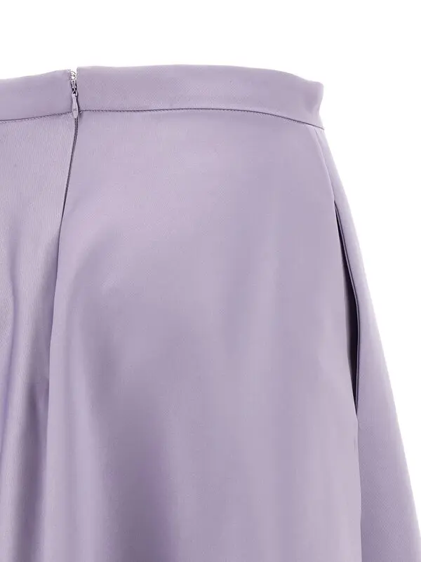 Elisabetta Franchi Duchess Satin Midi Skirt With Logo Chain Detail - Lavender