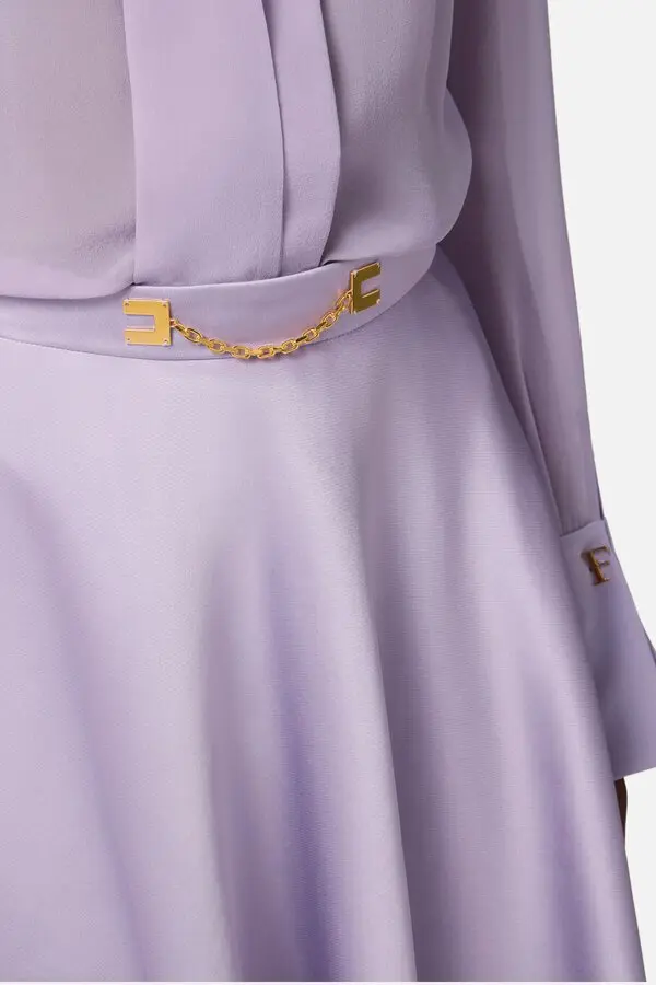 Elisabetta Franchi Duchess Satin Midi Skirt With Logo Chain Detail - Lavender