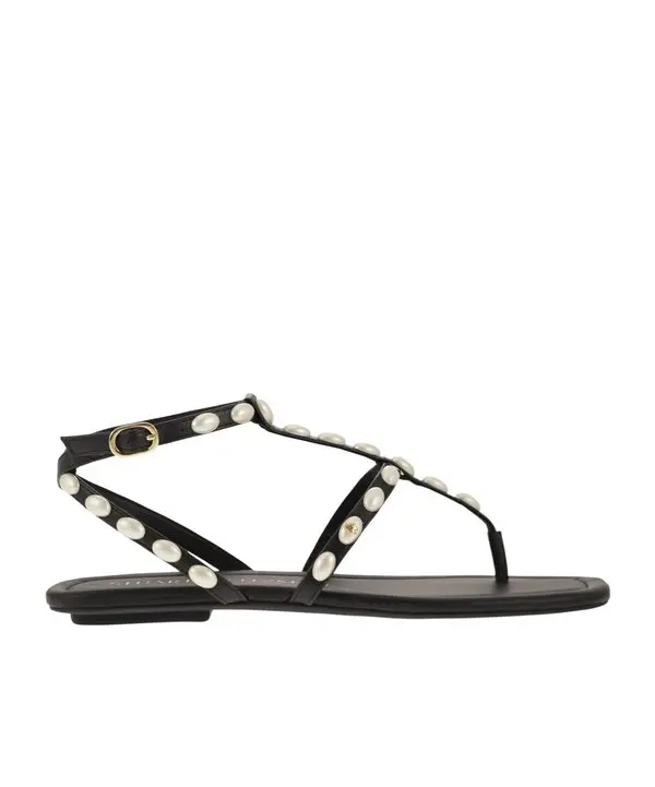 STUART WEITZMAN Embellished Pearlita Thong Sandals With Square Toe