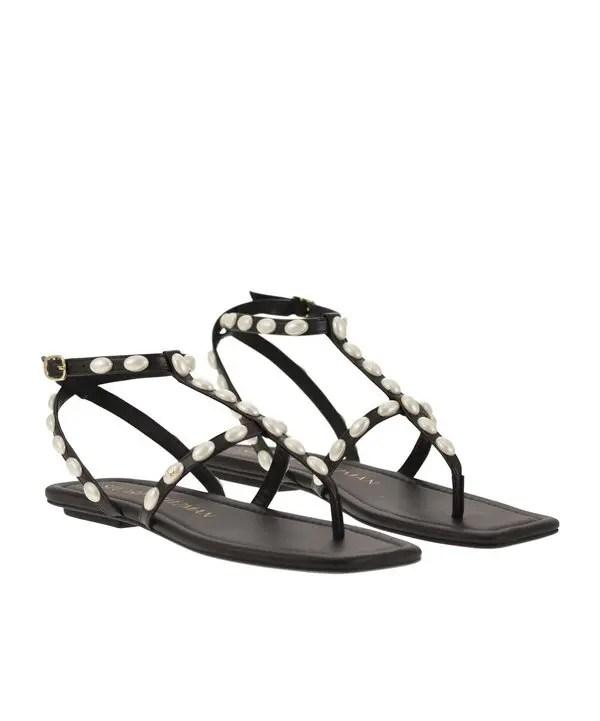 STUART WEITZMAN Embellished Pearlita Thong Sandals With Square Toe
