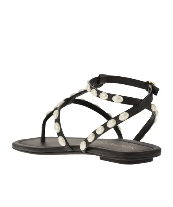 STUART WEITZMAN Embellished Pearlita Thong Sandals With Square Toe