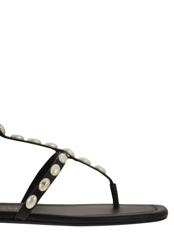 STUART WEITZMAN Embellished Pearlita Thong Sandals With Square Toe