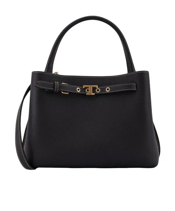 TOD'S T-plaque Belt Detail Tote Bag - Black