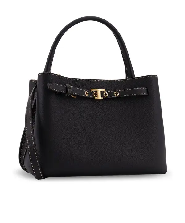TOD'S T-plaque Belt Detail Tote Bag - Black