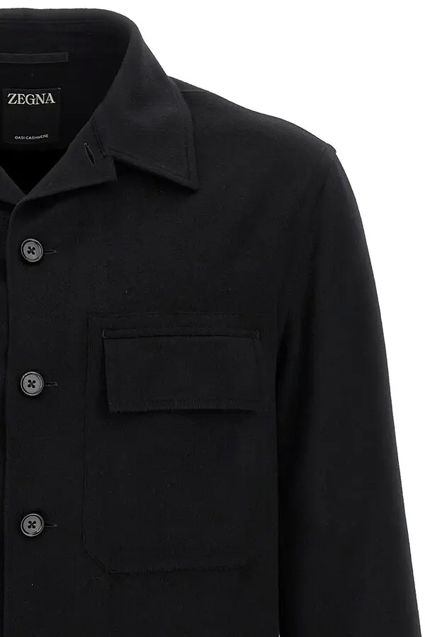 Zegna Cashmere Pocket-detail Overshirt - Black