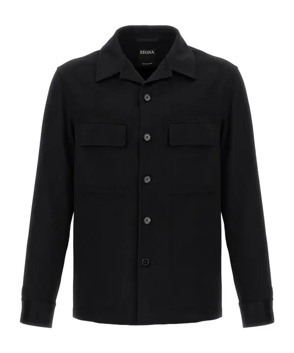 Zegna Cashmere Pocket-detail Overshirt - Black