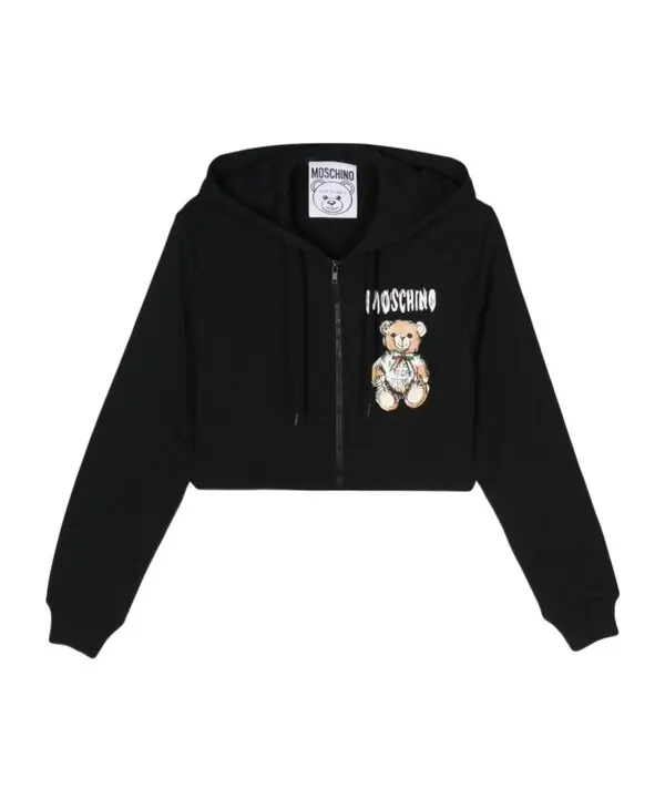Moschino Cropped Cotton Hoodie With Logo Print