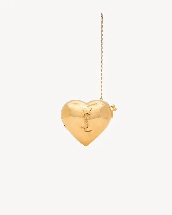 Saint Laurent Evening Mini Heart Minaudière In Brass - Nude