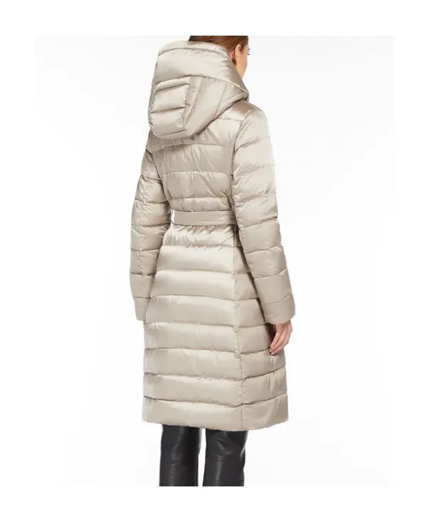 Max Mara Double-sided Waterproof Satin Down Coat With Hood And Belt