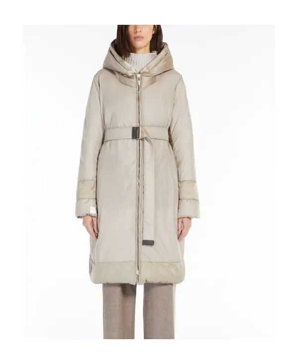 Max Mara Double-sided Waterproof Satin Down Coat With Hood And Belt