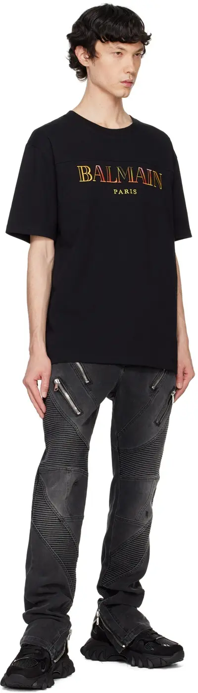 Balmain Vintage Logo Embroidered T-shirt - Black