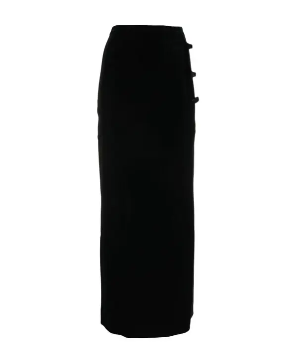 GANNI Velvet Maxi Skirt With Bow Embellishment - Black