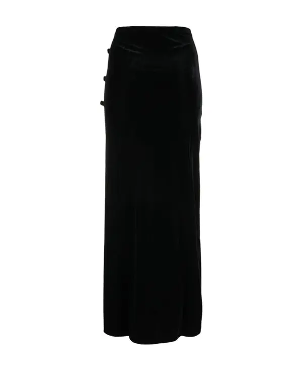 GANNI Velvet Maxi Skirt With Bow Embellishment