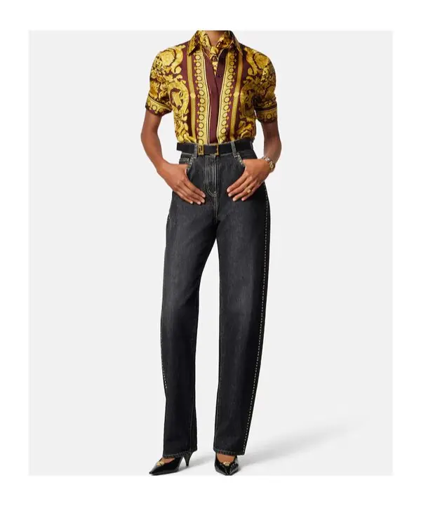 Versace Embellished Straight Leg Jeans - Black