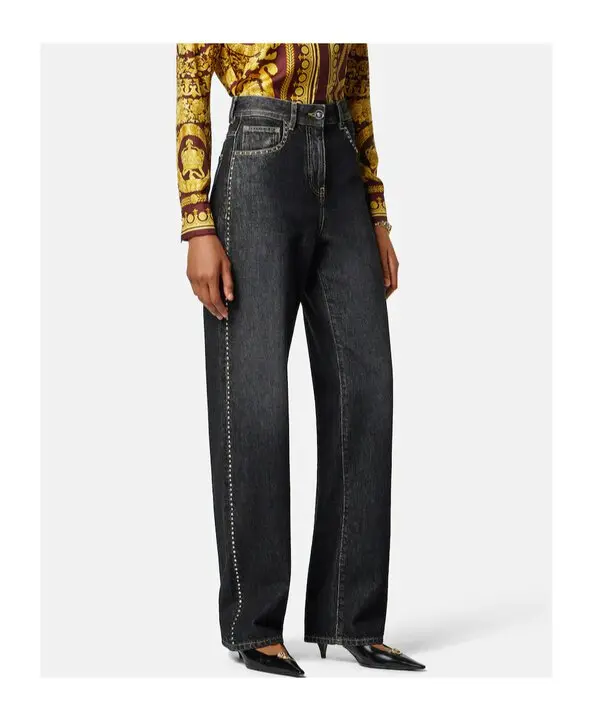 Versace Embellished Straight Leg Jeans - Black