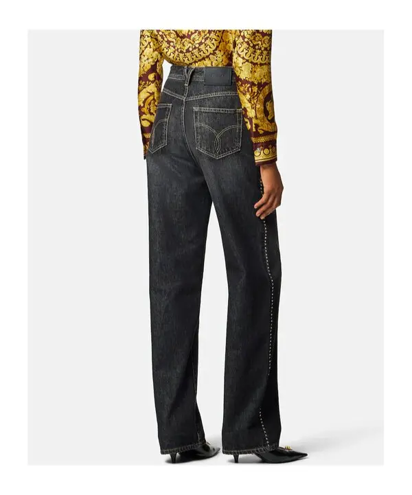 Versace Embellished Straight Leg Jeans - Black
