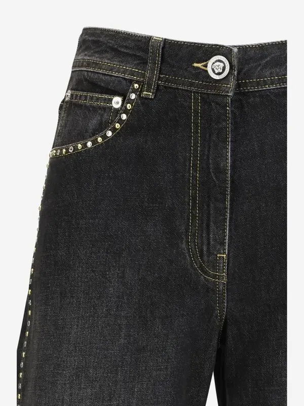 Versace Embellished Straight Leg Jeans - Black