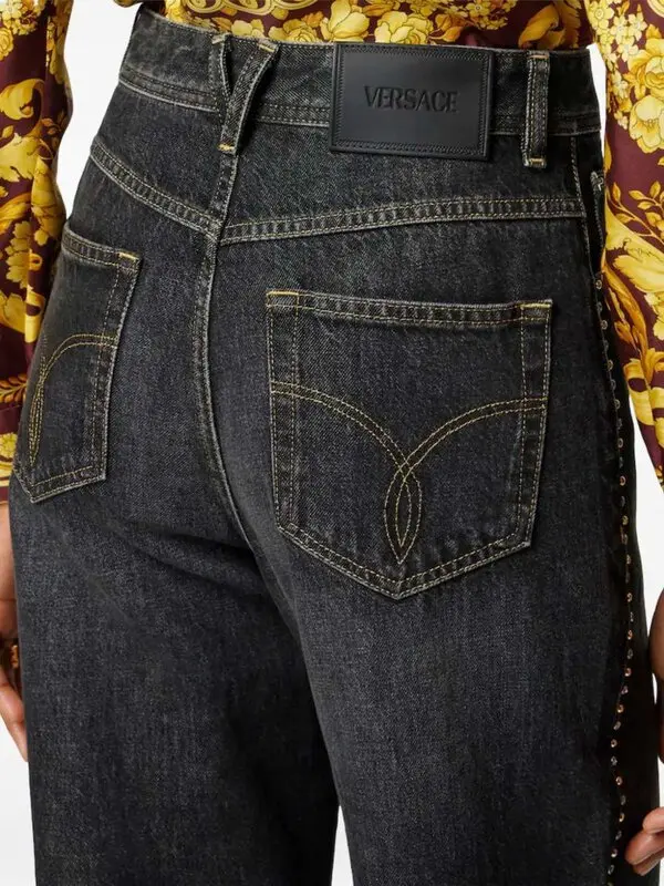 Versace Embellished Straight Leg Jeans - Black