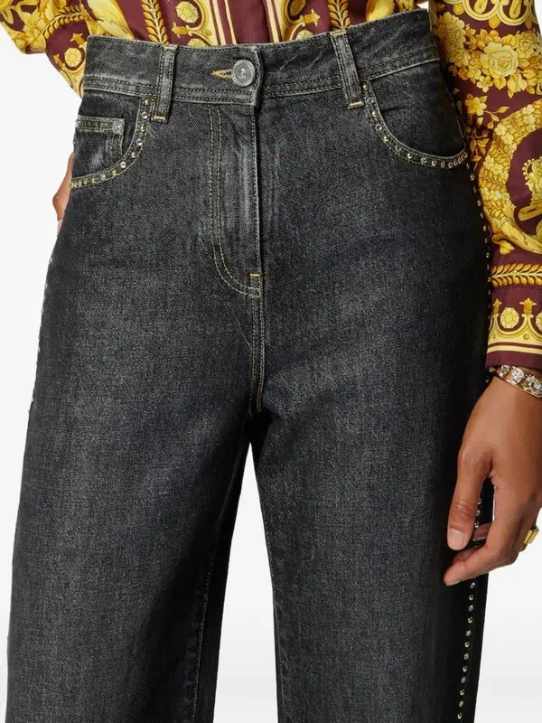 Versace Embellished Straight Leg Jeans - Black