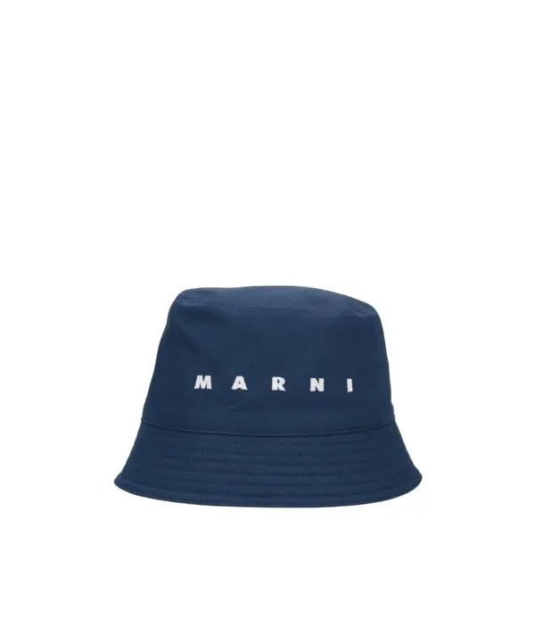 Marni Embroidered Logo Twill Bucket Hat - Blue