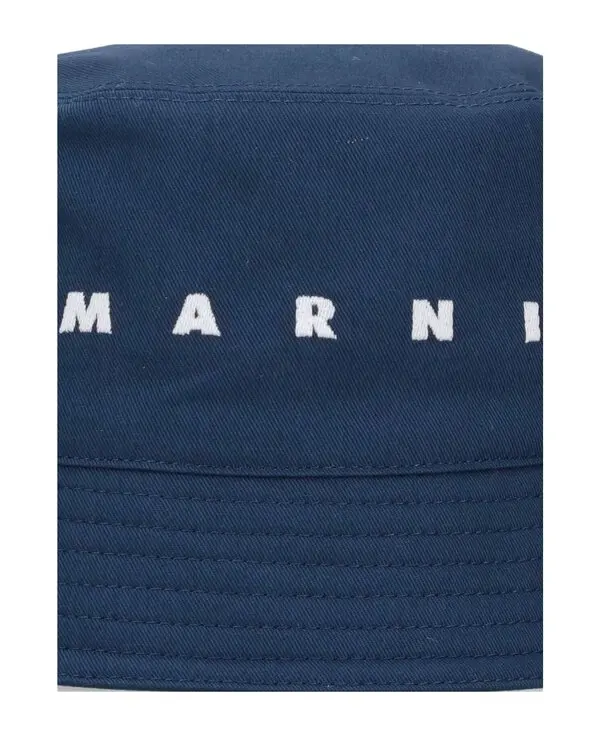 Marni Embroidered Logo Twill Bucket Hat - Blue