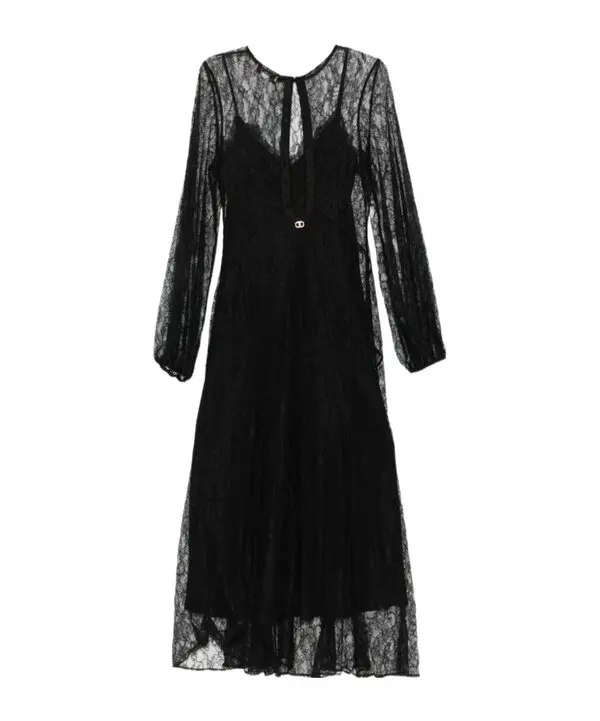 TWINSET Long Sleeve Lace Dress - Black