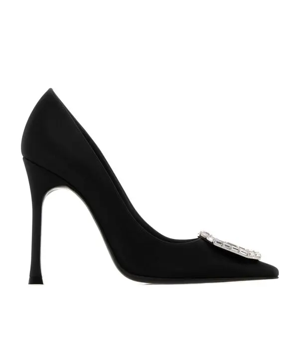 Amina Muaddi Pointed Toe Embellished High Heel Pumps - Black