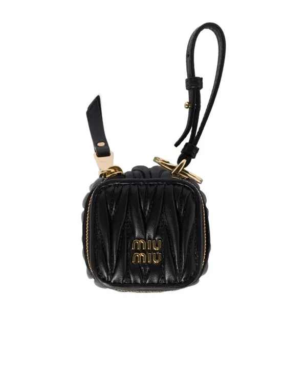 Miu Miu Matelassé Zippered Pouch With Iconic Letter Detail - Black