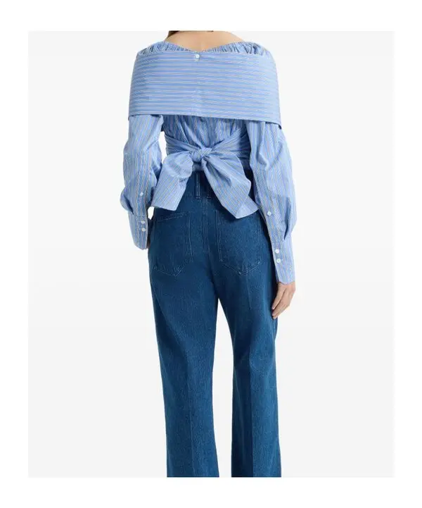 PATOU Off-shoulder Striped Wrap Top With Embroidered Monogram