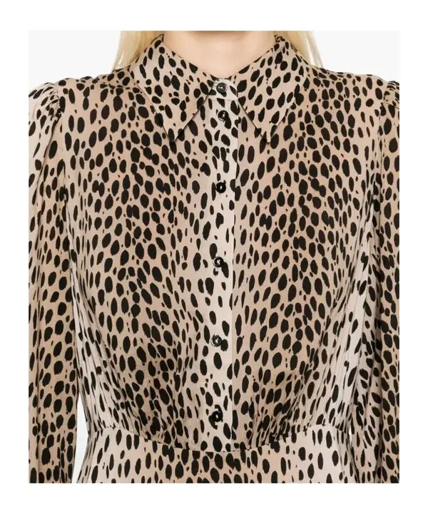 Rixo Izzy Leopard Print Shirt Dress - Nude