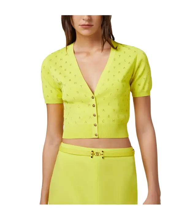 Elisabetta Franchi V-neck Cropped Cardigan With Rhinestone Embellishment