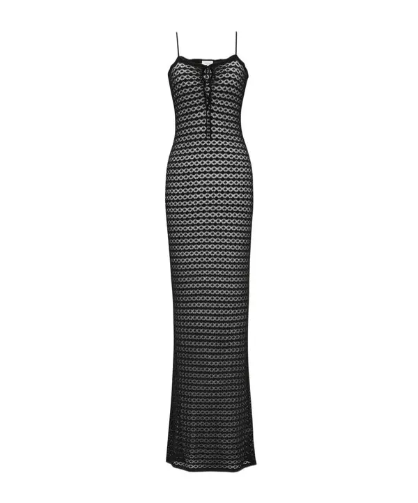 Saint Laurent Openwork Pointelle Knit Maxi Dress - Black