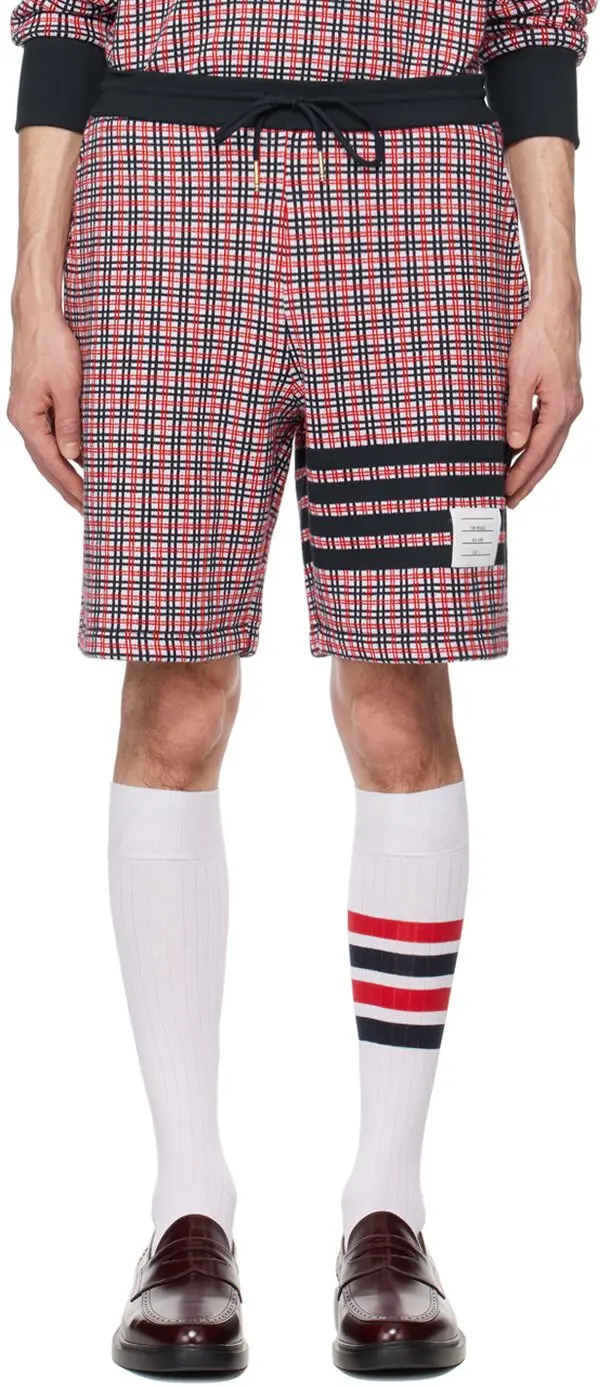 Thom Browne Check Jacquard Sweatshorts With Rope Belt And Four Bar Detail