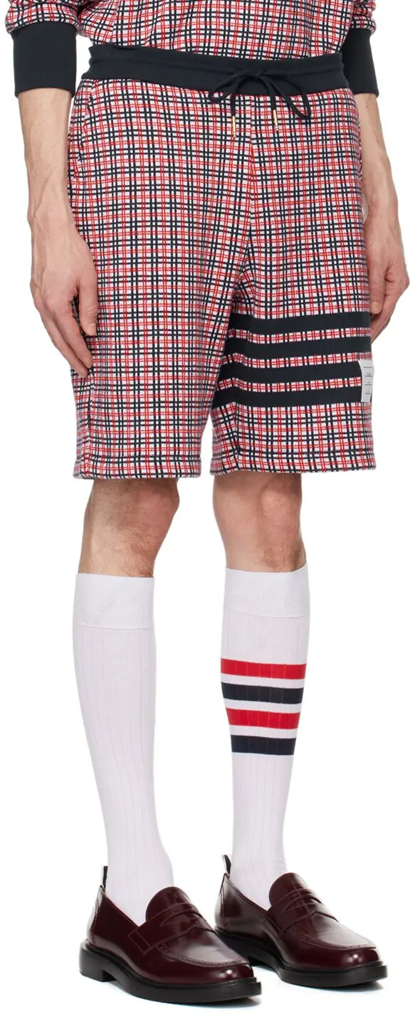 Thom Browne Check Jacquard Sweatshorts With Rope Belt And Four Bar Detail