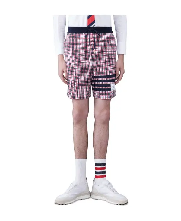 Thom Browne Check Jacquard Sweatshorts With Rope Belt And Four Bar Detail