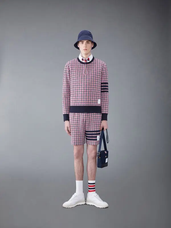 Thom Browne Check Jacquard Sweatshorts With Rope Belt And Four Bar Detail