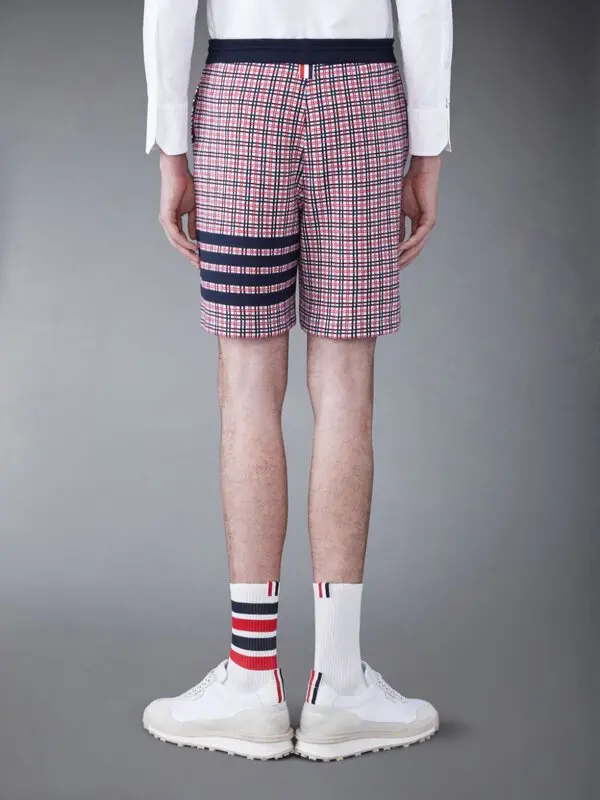 Thom Browne Check Jacquard Sweatshorts With Rope Belt And Four Bar Detail