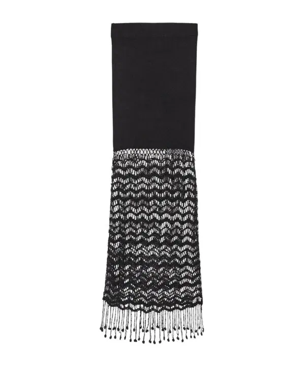 GANNI Maxi Skirt With Crochet Lace And Beaded Fringe