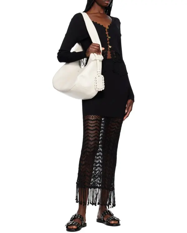GANNI Maxi Skirt With Crochet Lace And Beaded Fringe