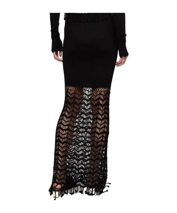 GANNI Maxi Skirt With Crochet Lace And Beaded Fringe