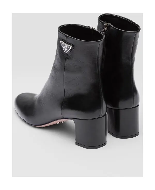 Prada Logo Plaque Rounded Toe Ankle Boots
