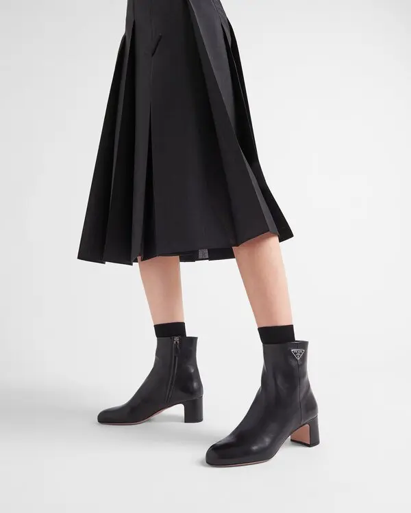Prada Logo Plaque Rounded Toe Ankle Boots