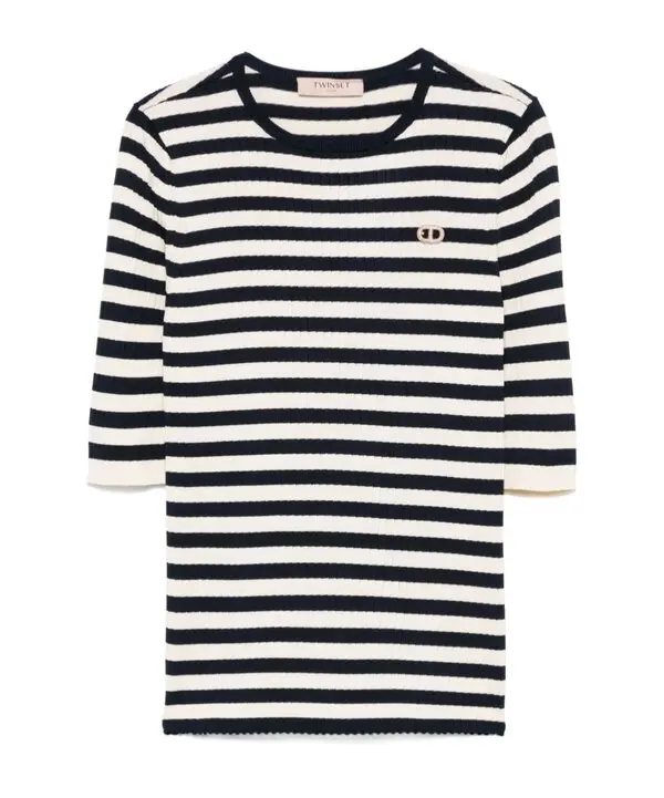 TWINSET Striped Short-sleeve T-shirt - Cream Blue